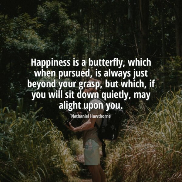Nathaniel Hawthorne Quote: Happiness is a butterfly, which when pursued ...